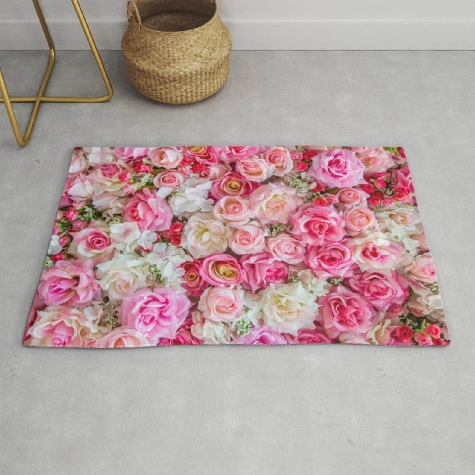 Pink Roses Rug Pink Floral Rug Floral Rug Pink Area Rug | Etsy