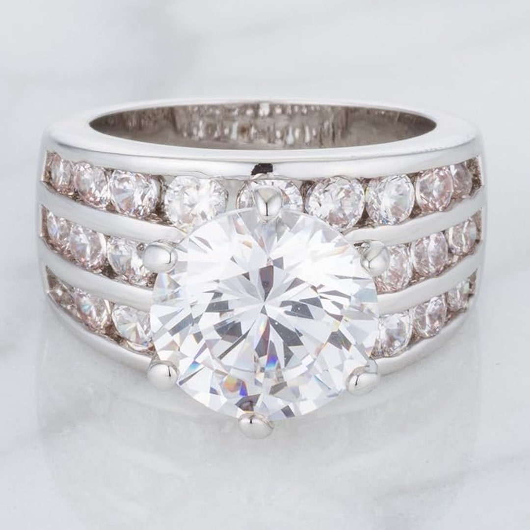 Diamond Statement Ring, 3-row Diamond Ring, Triple Row Diamond ...
