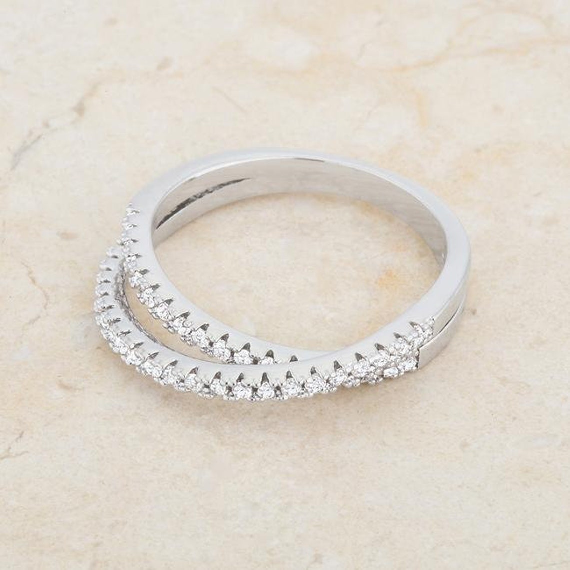 Silver Diamond Intertwined Ring Silver Modern Ring Twist - Etsy