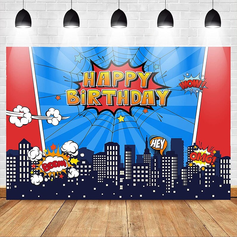 Super Hero Backdrop Birthday Backdrop Spider Man Bat - Etsy