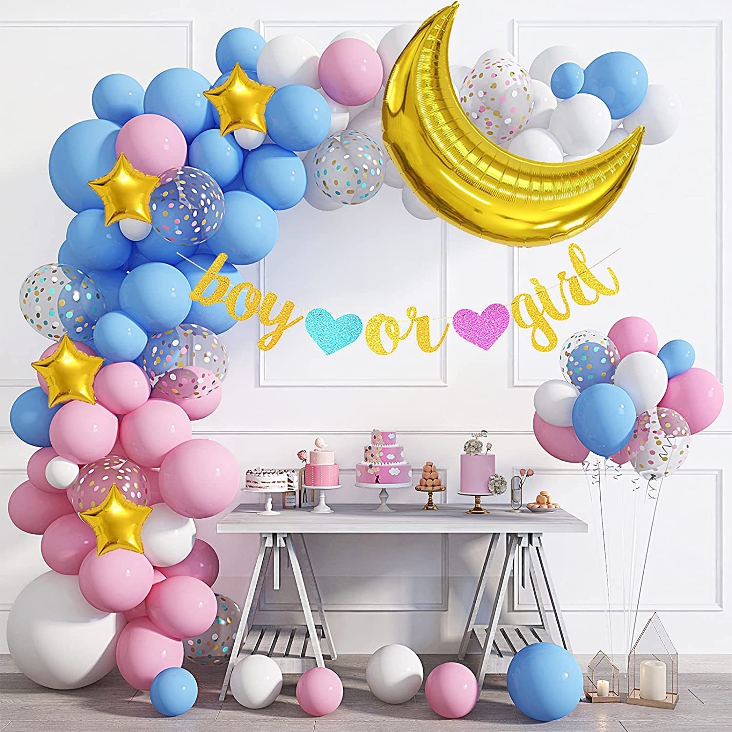 Pink White & Blue Balloons Moon and Stars Balloon Garland Arch - Etsy