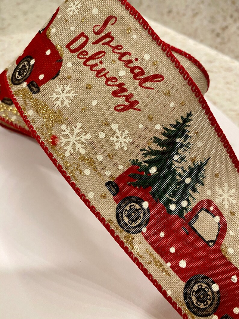 Christmas Ribbon Vintage Truck With Tree & Special Delivery | Etsy
