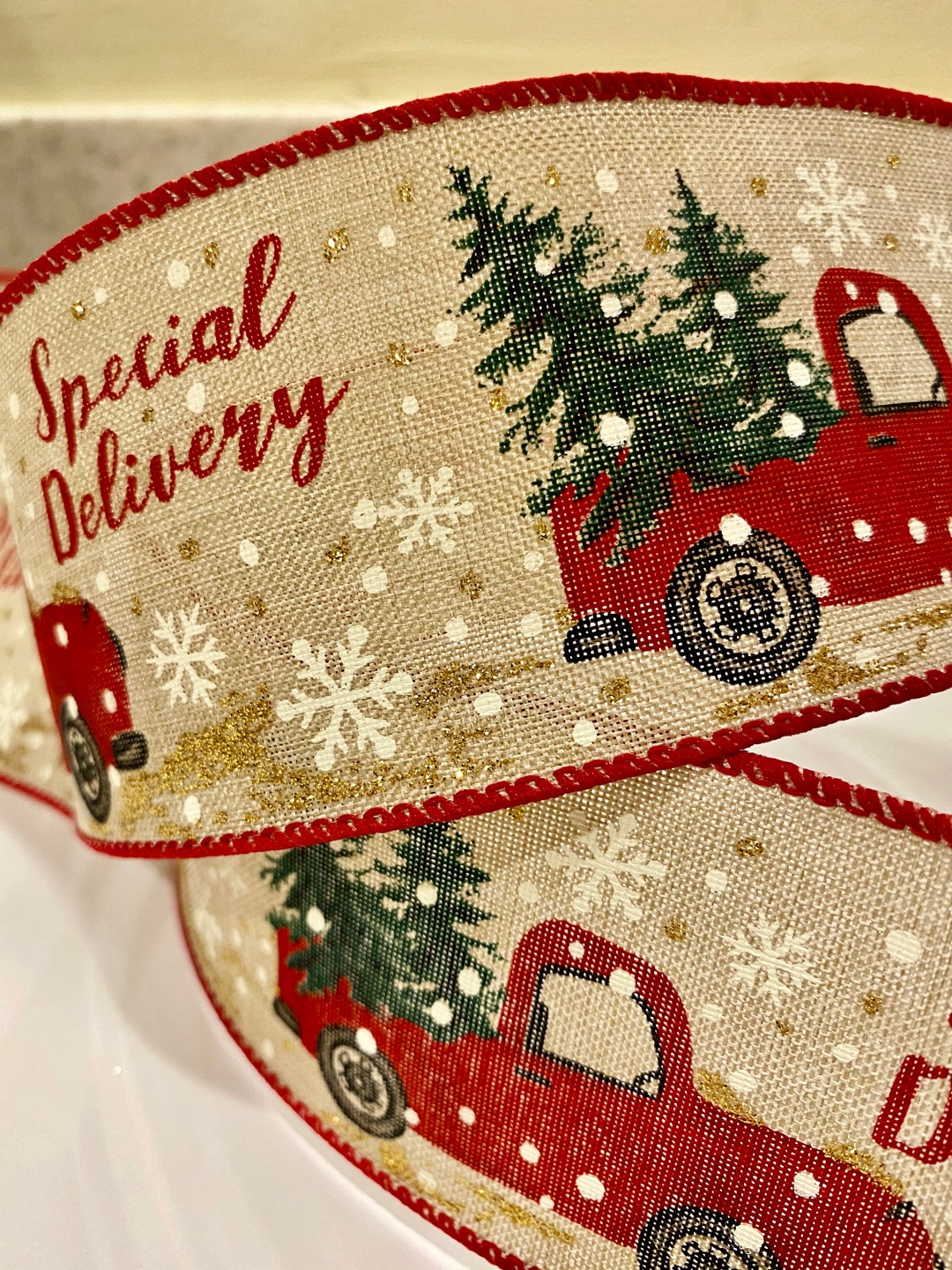 Christmas Ribbon Vintage Truck With Tree & Special Delivery - Etsy