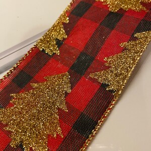 Christmas Ribbon Wired Ribbon Red and Gold Ribbon 3 Yards - Etsy