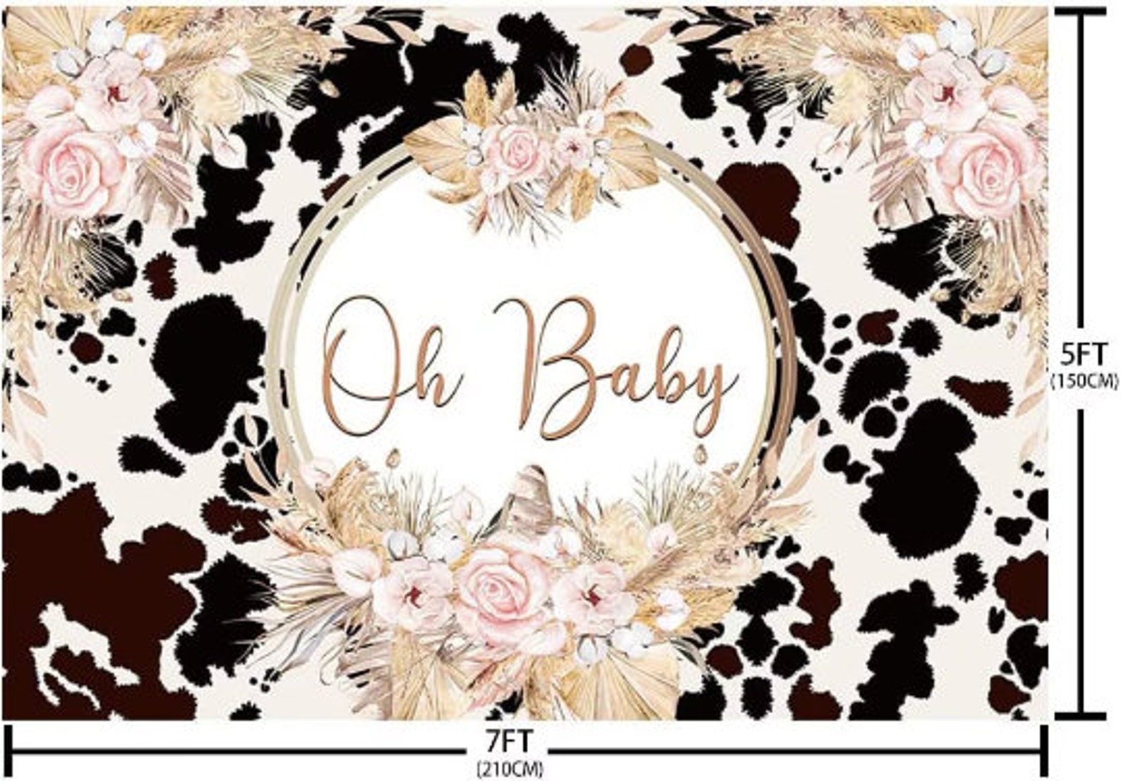 Boho oh Baby Baby Shower Backdrop Baby Shower Themed Backdrop Boho Cow ...