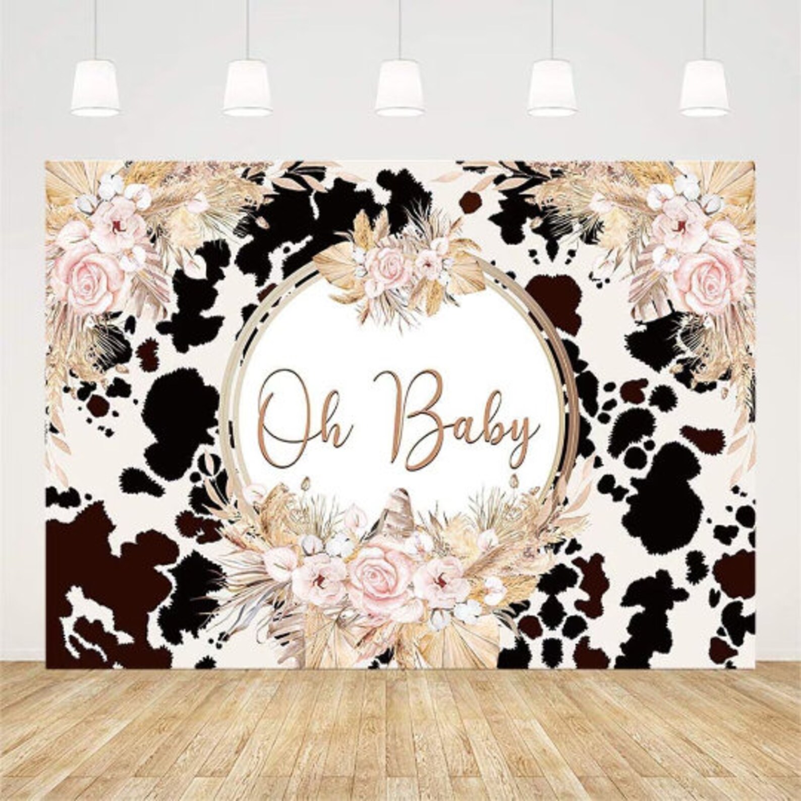 Boho oh Baby Baby Shower Backdrop Baby Shower Themed Backdrop Boho Cow ...