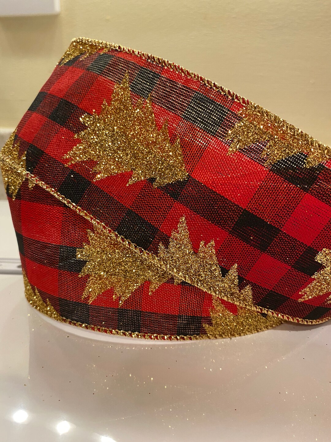 Christmas Ribbon Wired Ribbon Red and Gold Ribbon 3 Yards - Etsy