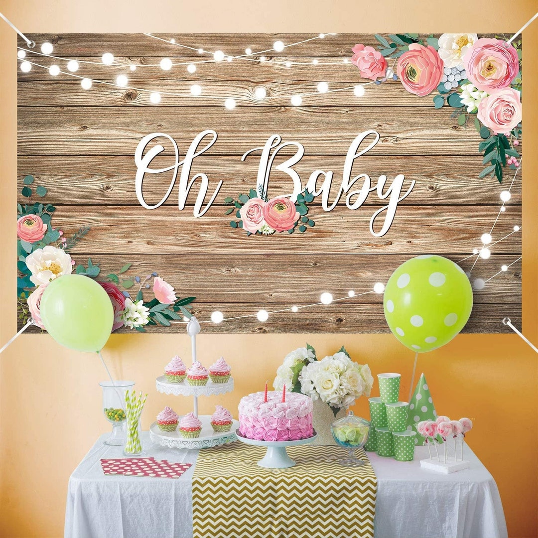 Rustic Baby Shower Backdrop Banner Large Oh Baby Banner Baby Shower ...