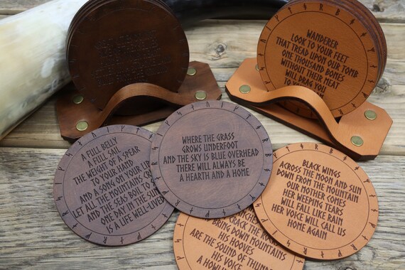 Valheim Inspired Leather Coasters With Stand. Four Different - Etsy