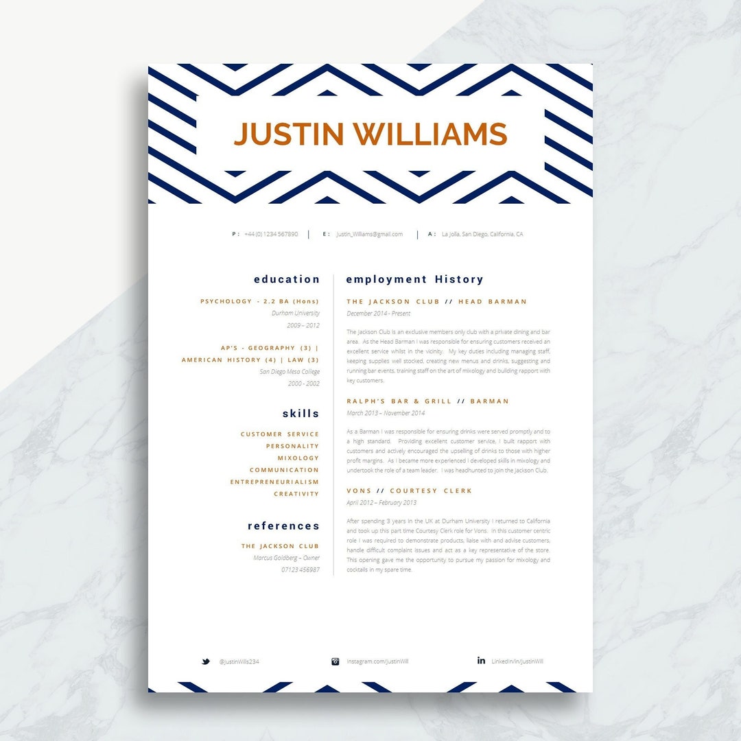 Creative Single Page Resume Template, Student Resume, Short Resume ...