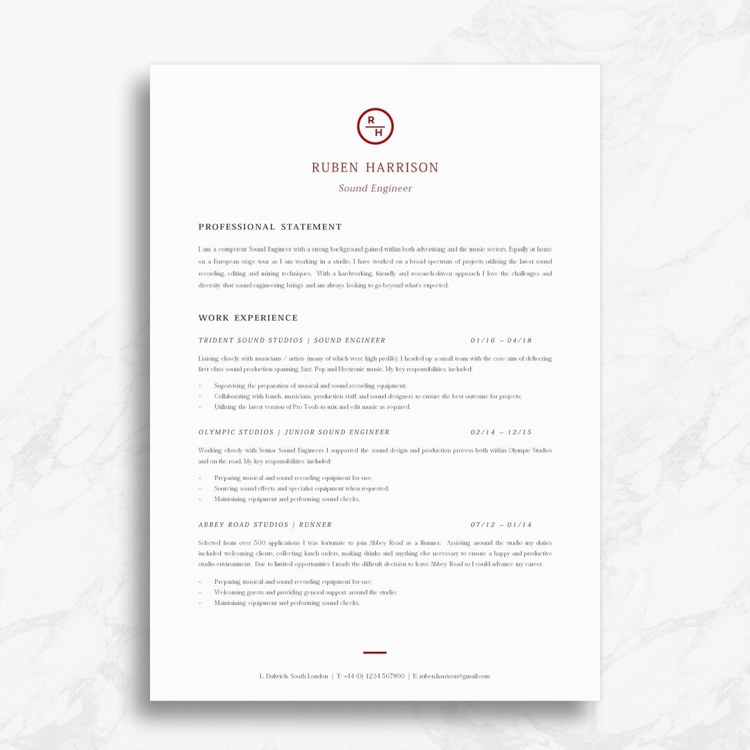 Simple Professional CV Template, Minimalistic CV Template, ATS ...