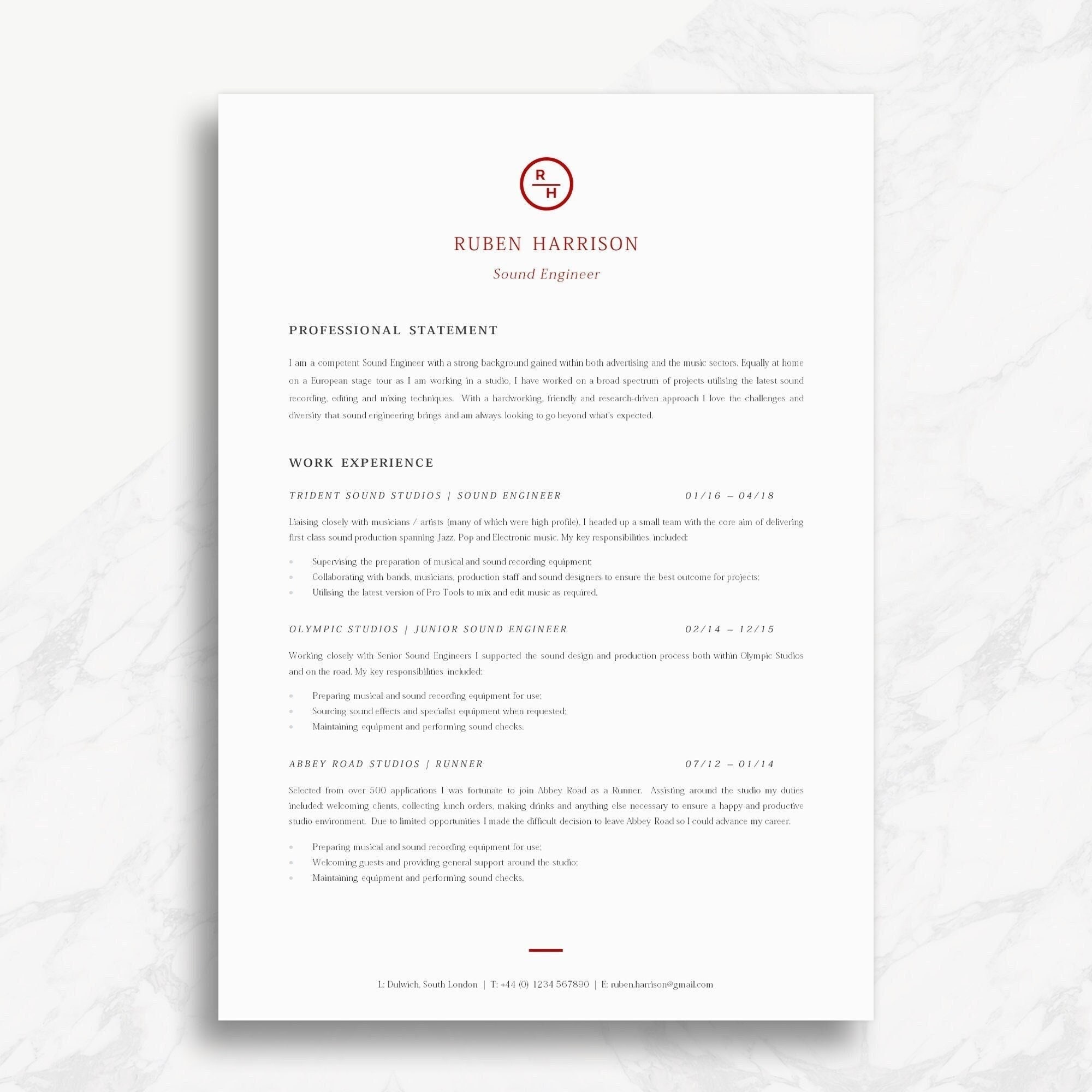 Simple Professional CV Template, Minimalistic CV Template, ATS ...