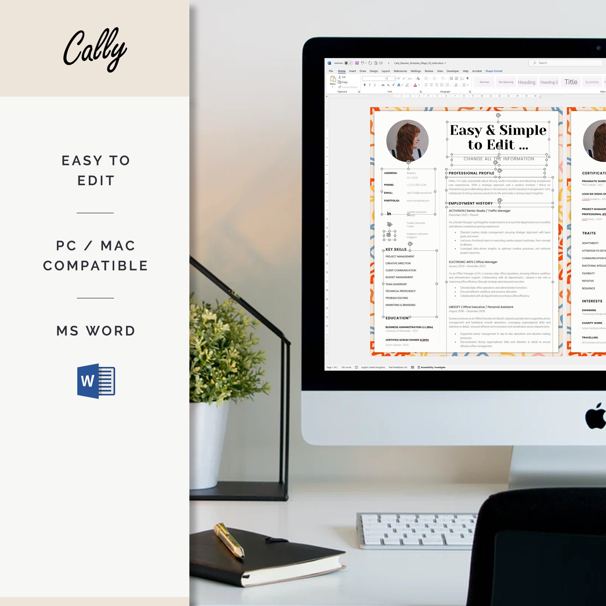 Bold CV Template With Border, Creative CV Template, Bright 1 Page ...