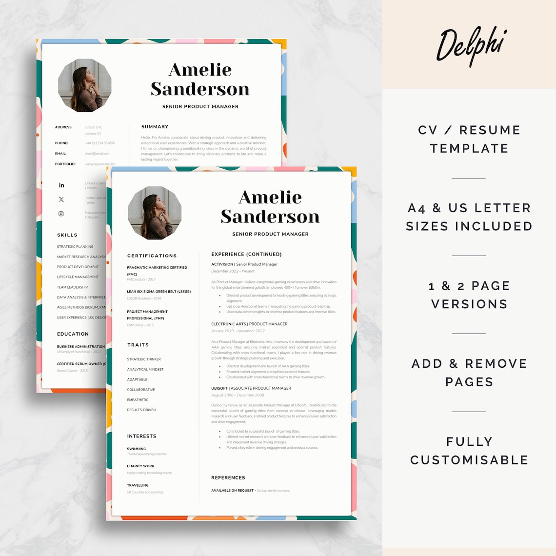 Resume Template With Colourful Border, Creative CV Template, Impactful ...