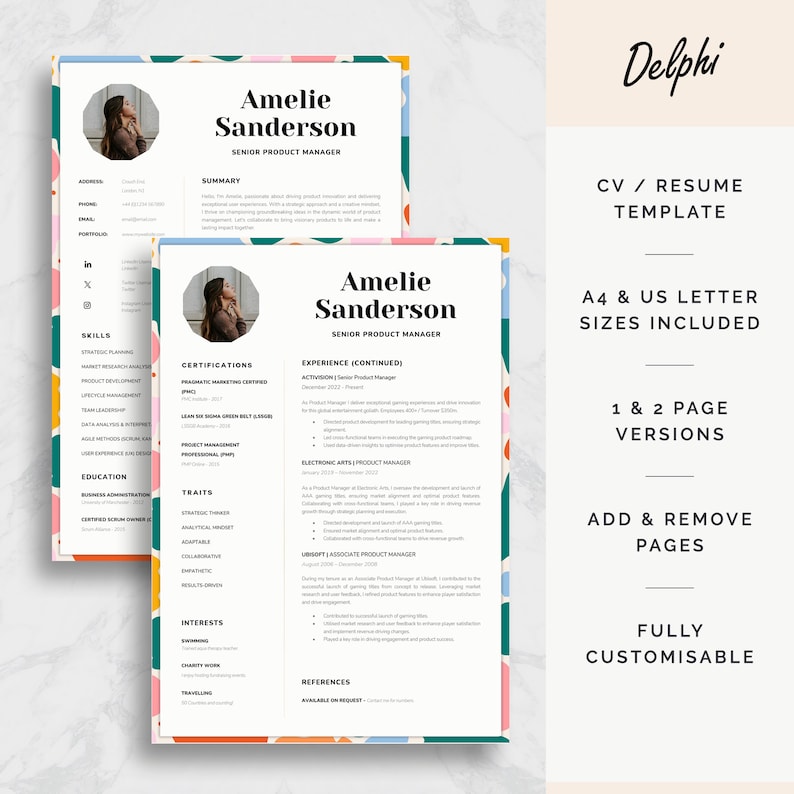 Resume Template With Colourful Border, Creative CV Template, Impactful ...