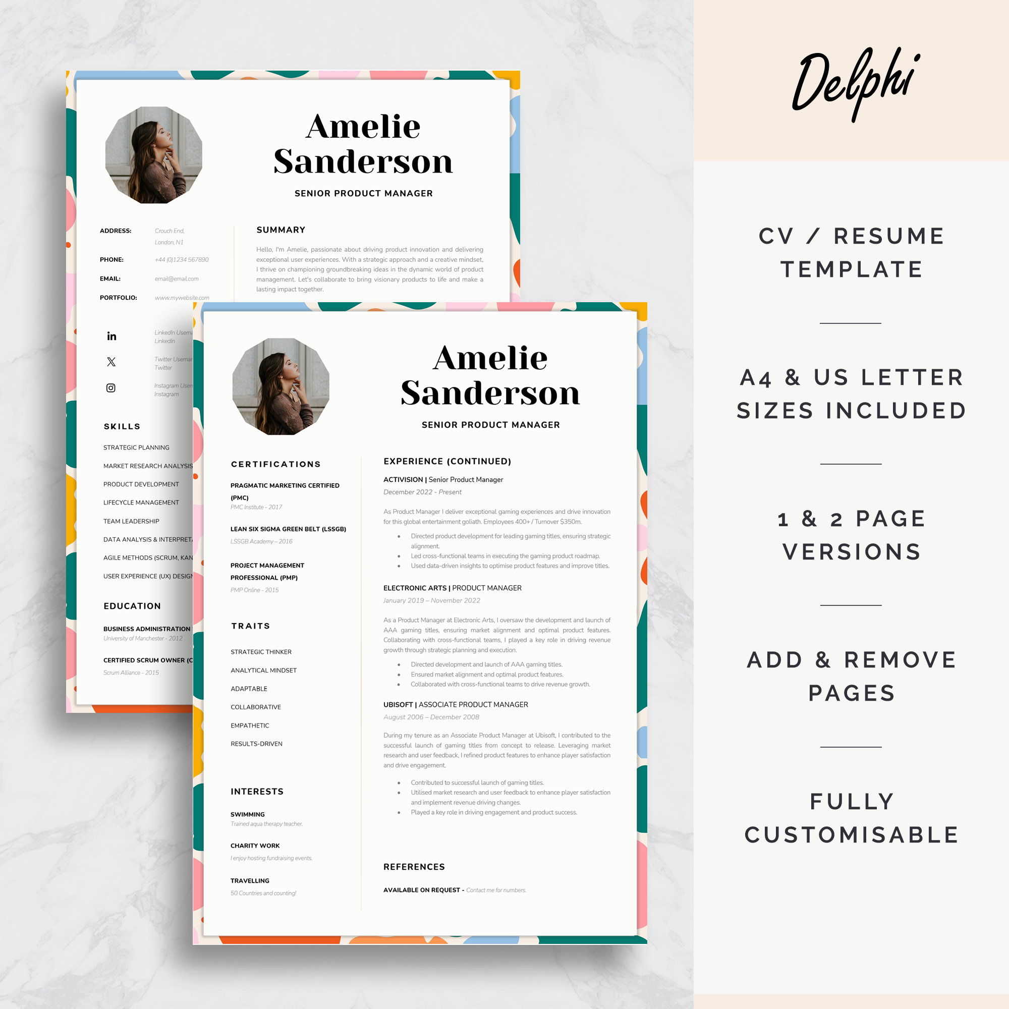 Colorful ATS Resume Template | Modern CV Template for Word | Matching ...