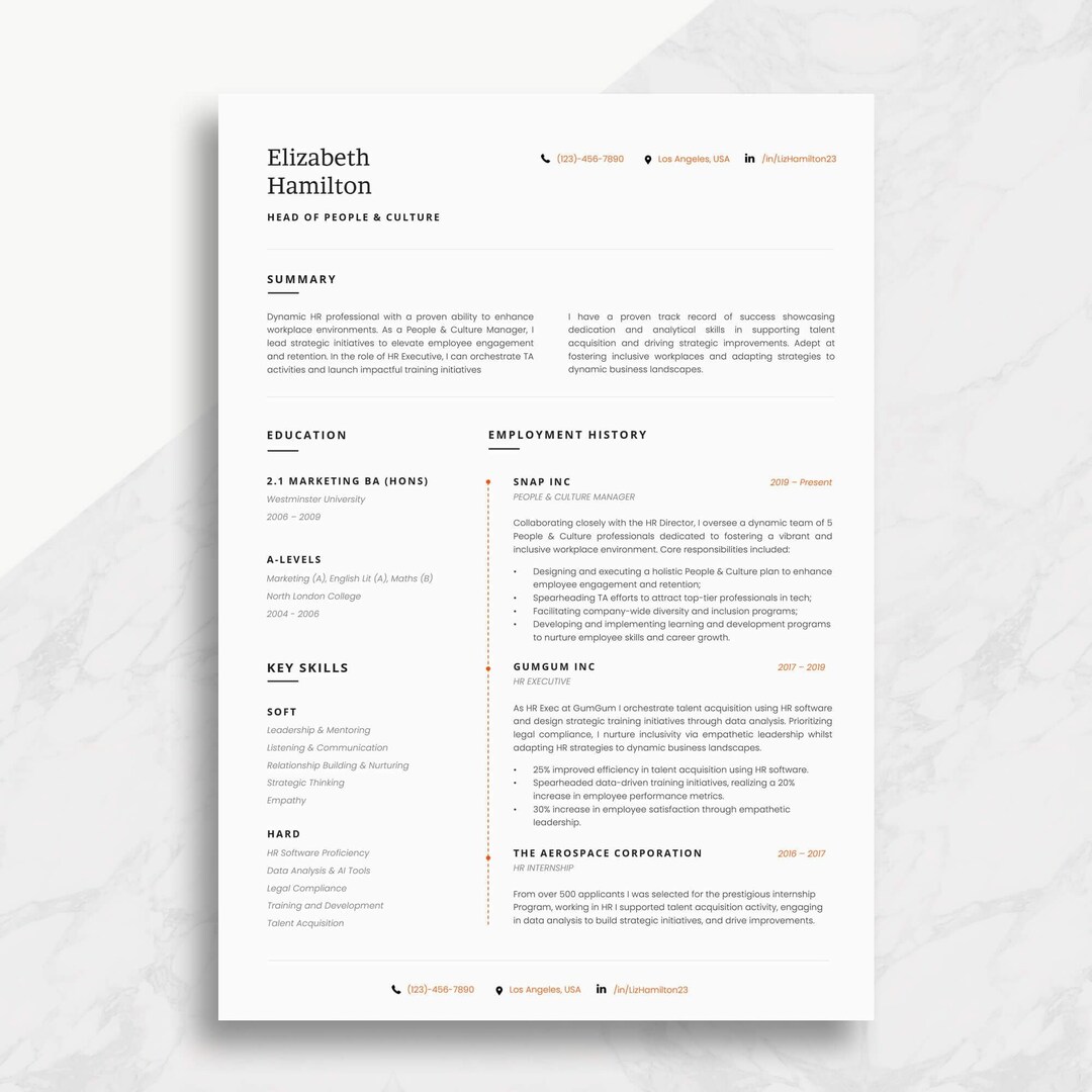 Minimalistic Resume Template (MS Word, Google, Pages) 1 Page Resume ...