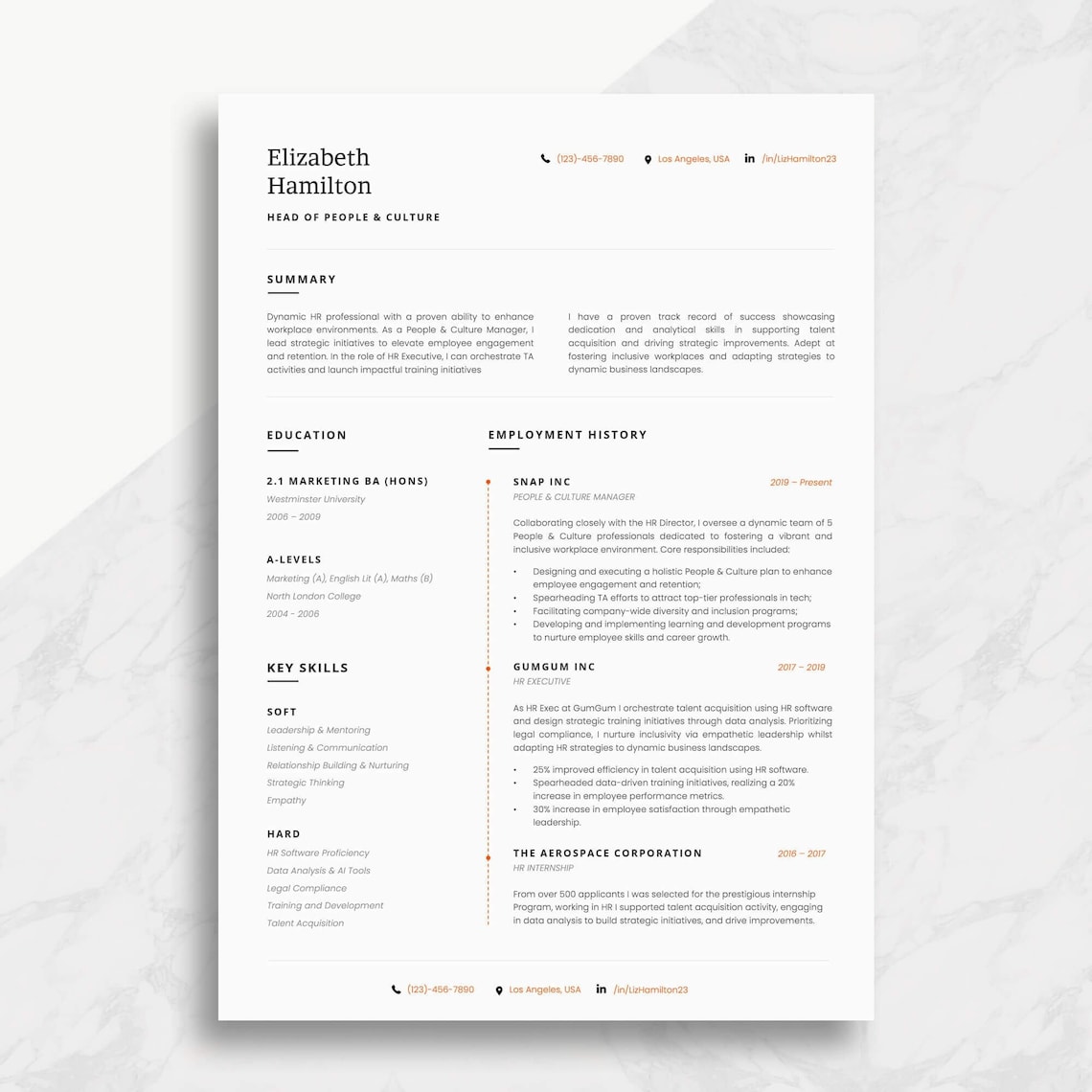 Minimalistic Resume Template MS Word, Google, Pages 1 Page Resume ...