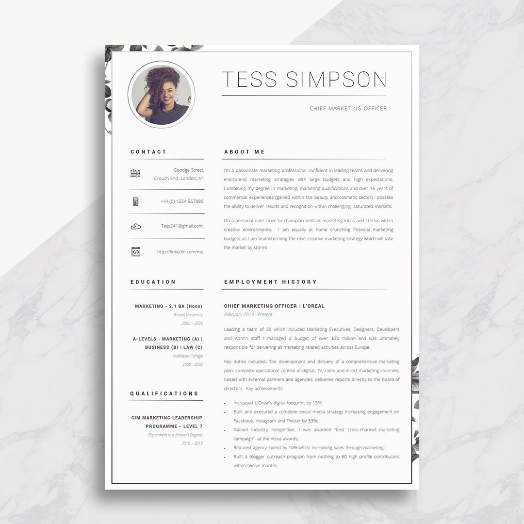 Creative CV Template, Creative Resume Template, CV With Photo, Stylish ...