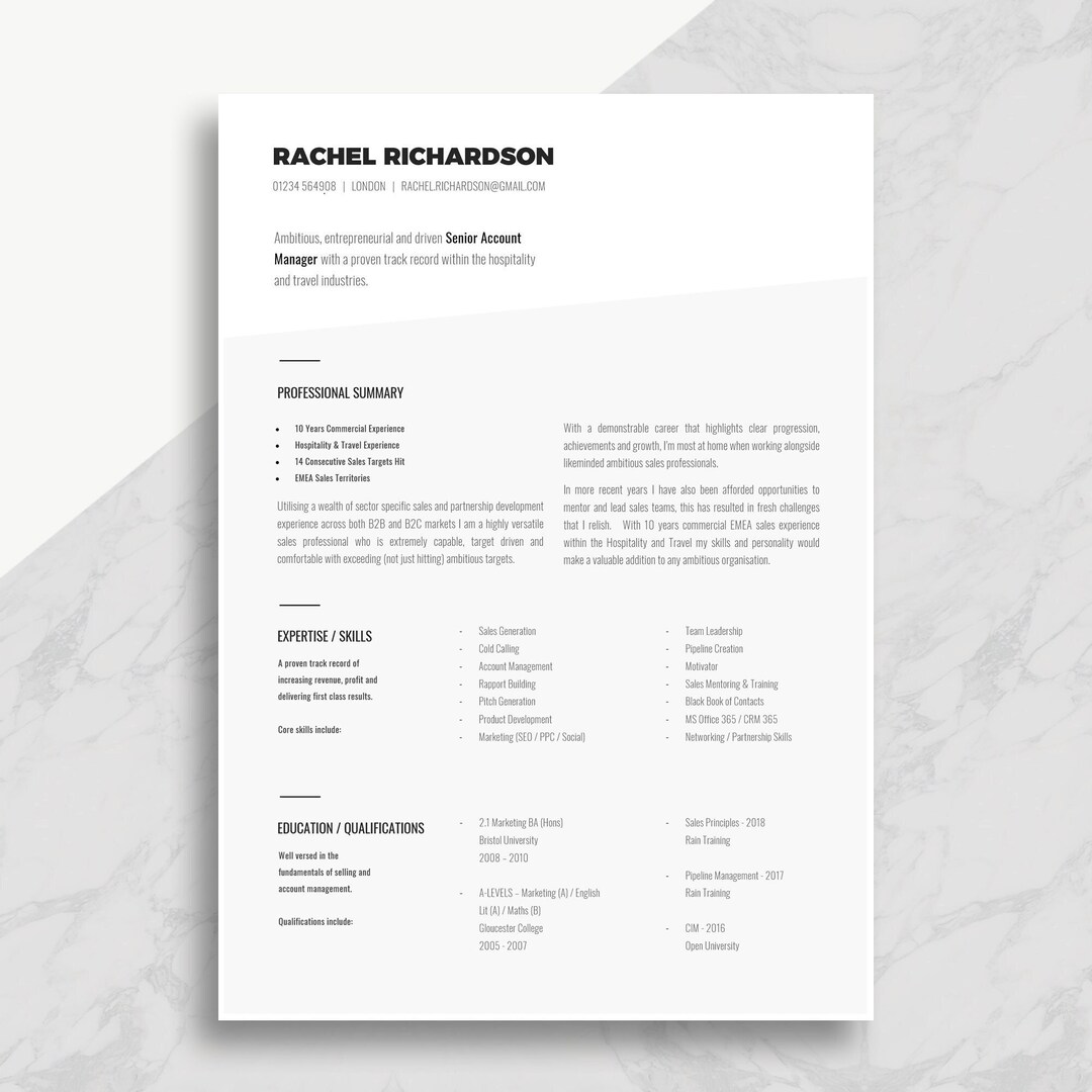 Modern Sales Resume Template, Resume Template for Commercial Roles ...