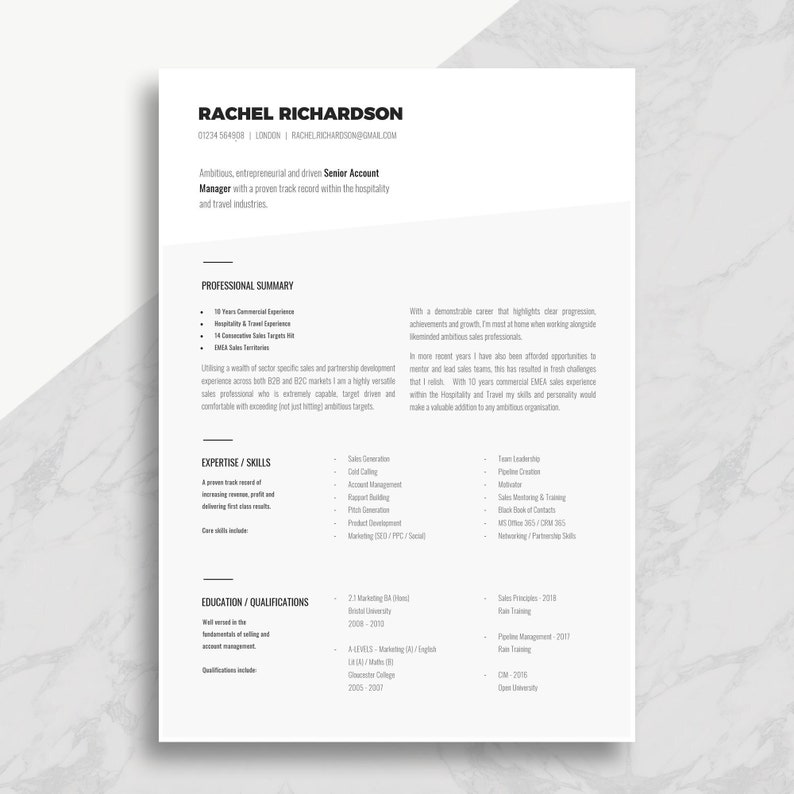 Modern Sales Resume Template, Resume Template for Commercial Roles ...