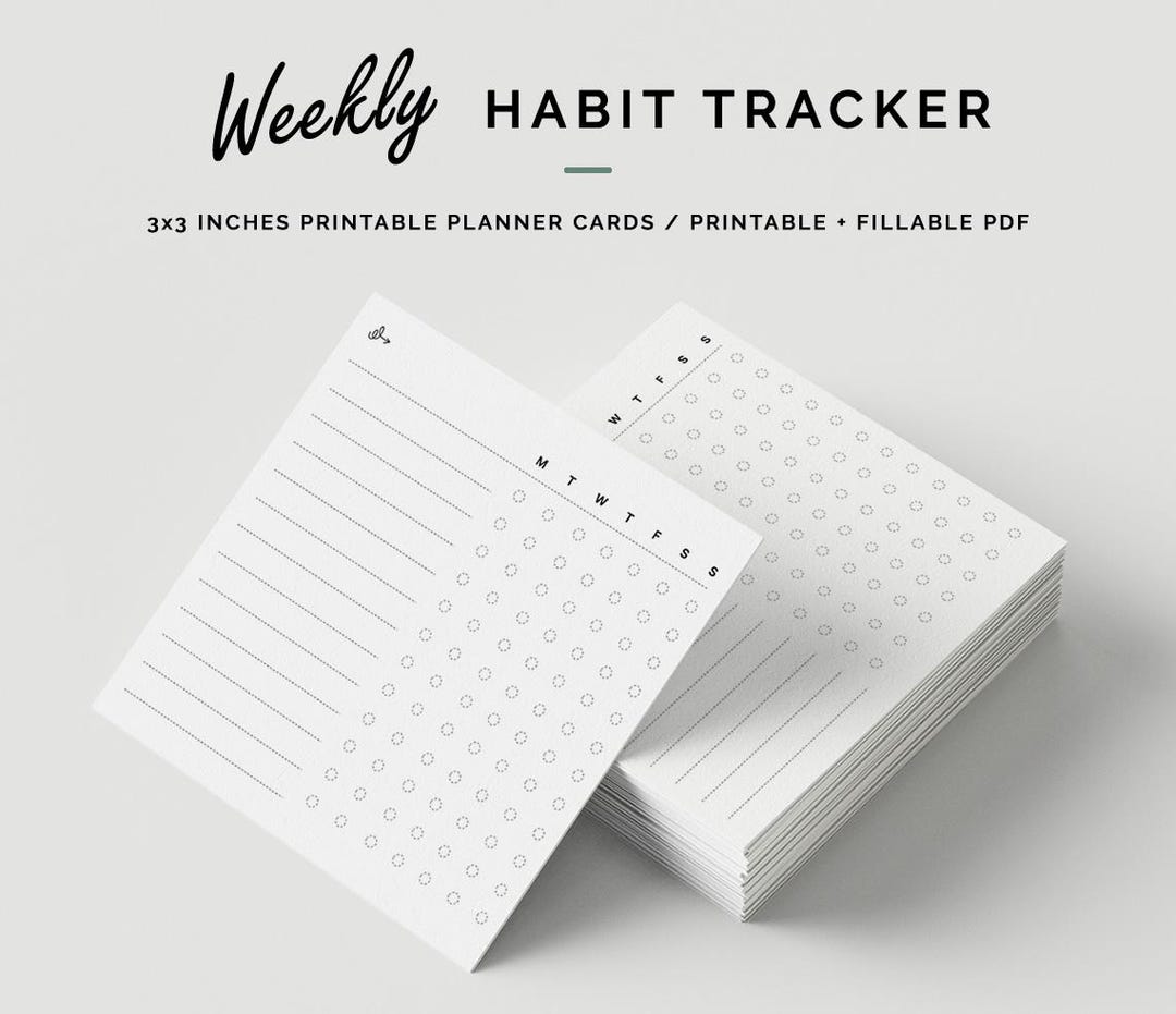 Minimalist Weekly Habit Tracker: Printable Planner Cards (fillable PDF ...