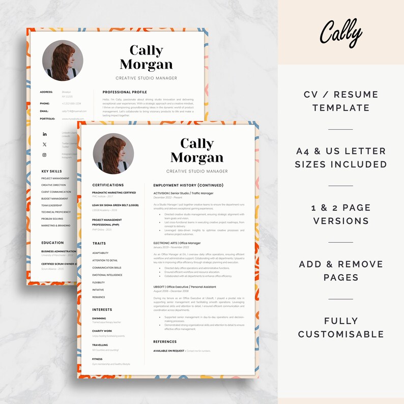 Bold CV Template With Border, Creative CV Template, Bright 1 Page ...