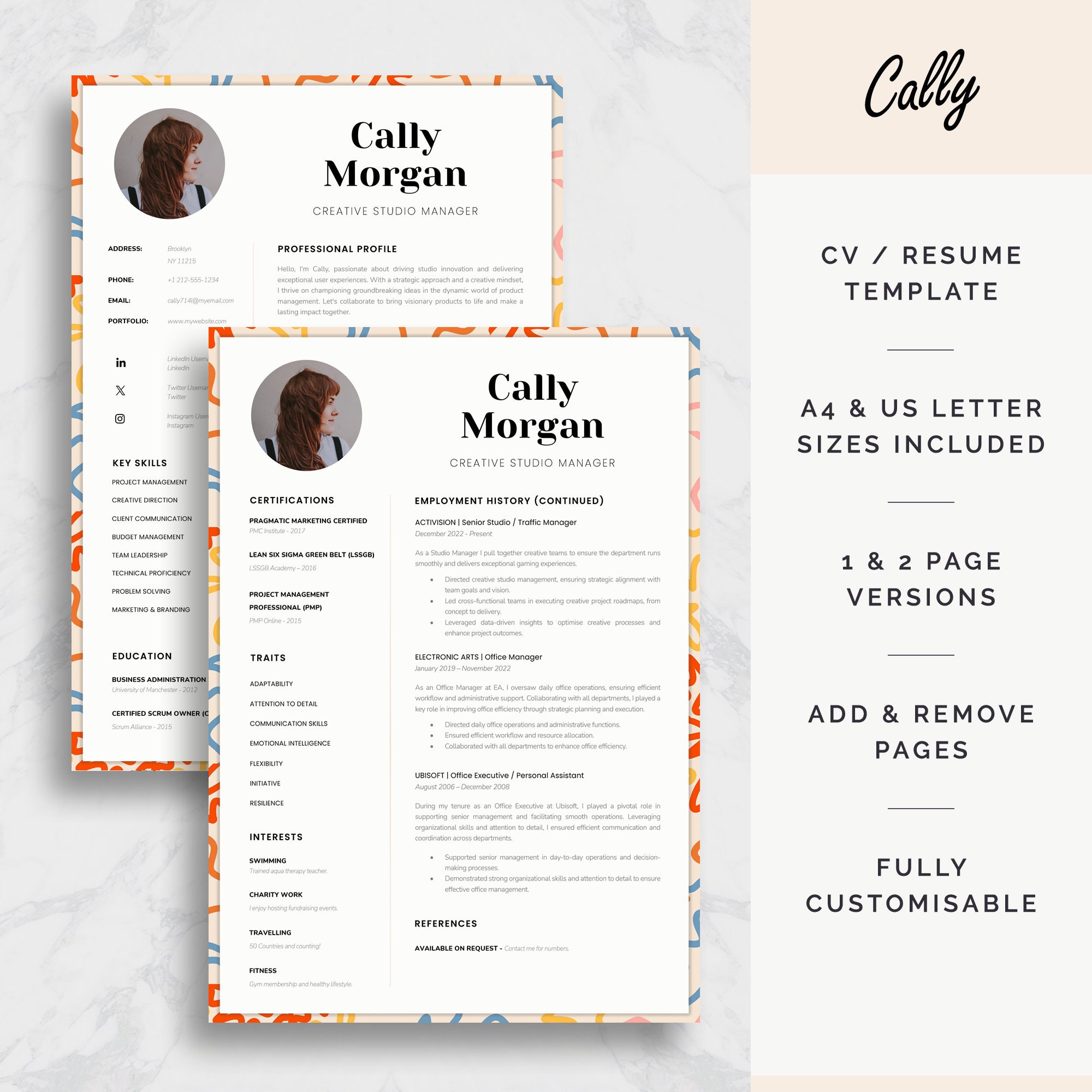 Bold CV Template With Border, Creative CV Template, Bright 1 Page ...