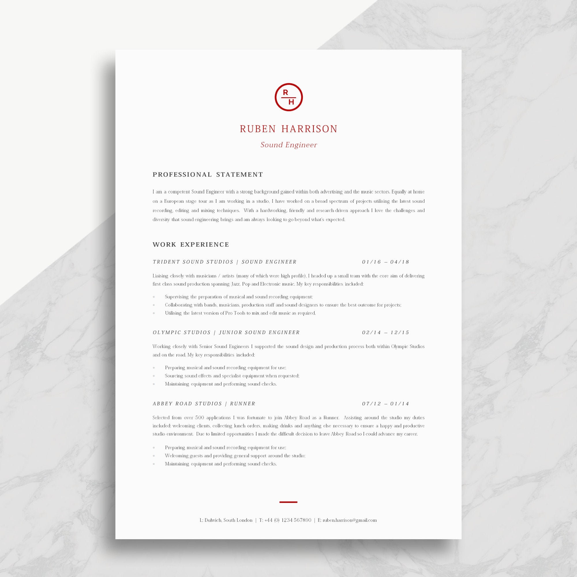 Simple CV Template Professional Resume Template Etsy UK