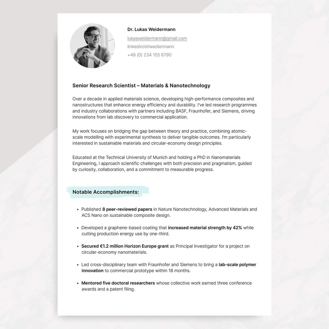 Science CV | Professional Academic CV | Phd, Postdoc & Research ...