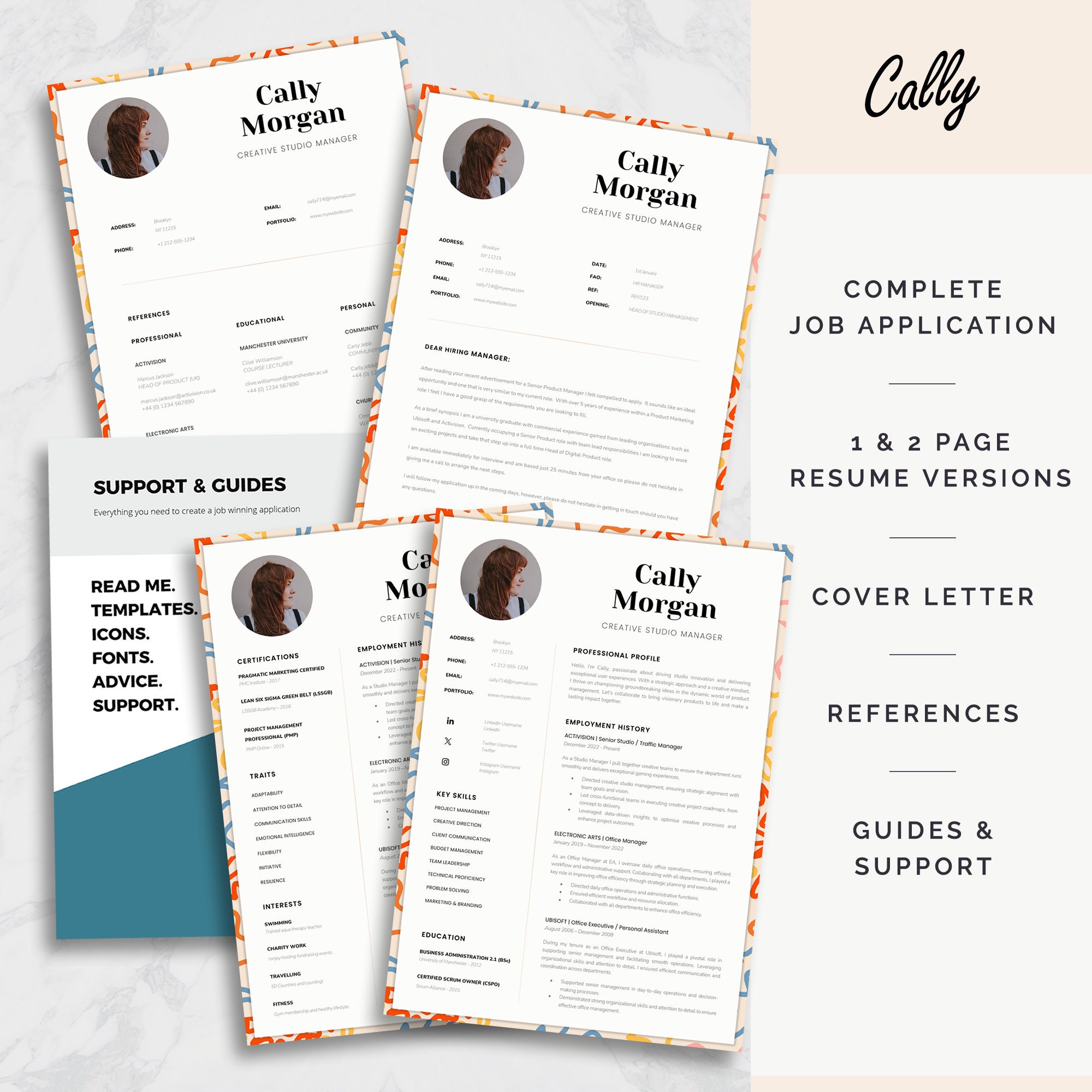 Bold CV Template With Border, Creative CV Template, Bright 1 Page ...
