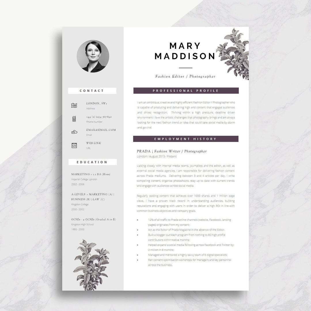 Resume Template With Photo Modern CV Template to Get Landed - Etsy