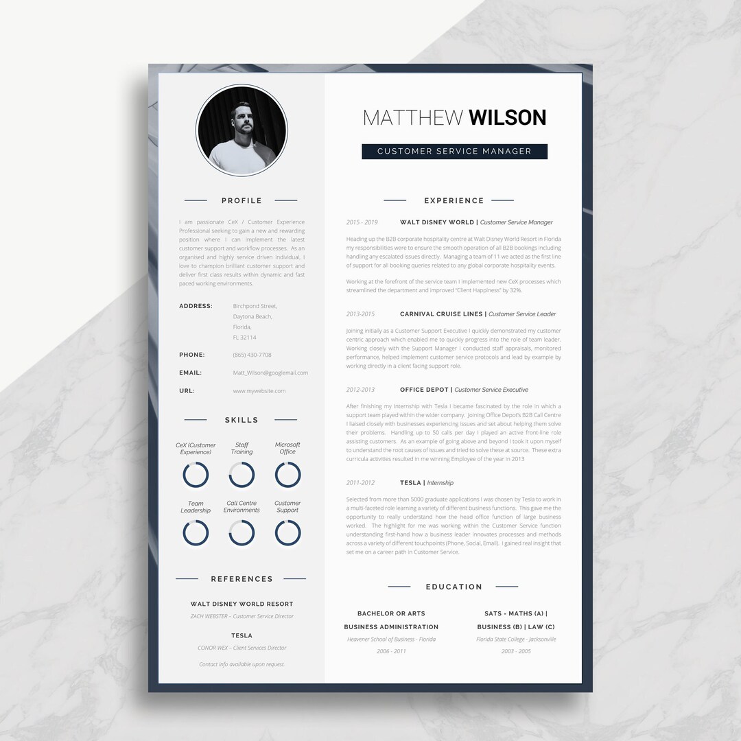 CV Template Modern Resume Doc 1 & 2 Pages Included UK / US Versions ...