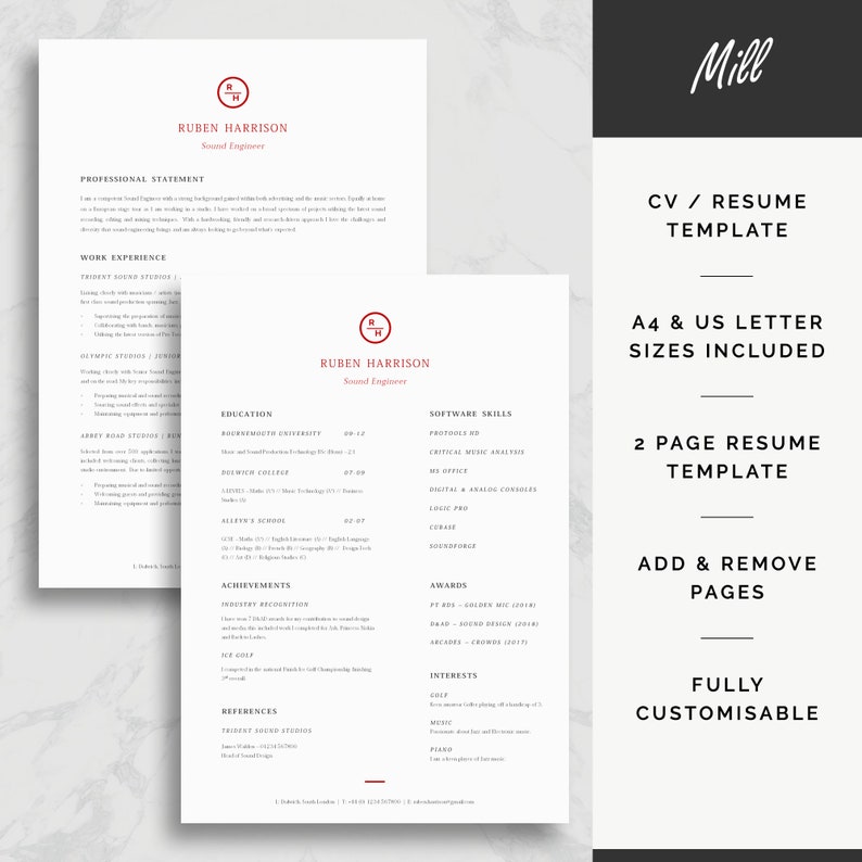 Simple Professional CV Template, Minimalistic CV Template, ATS ...