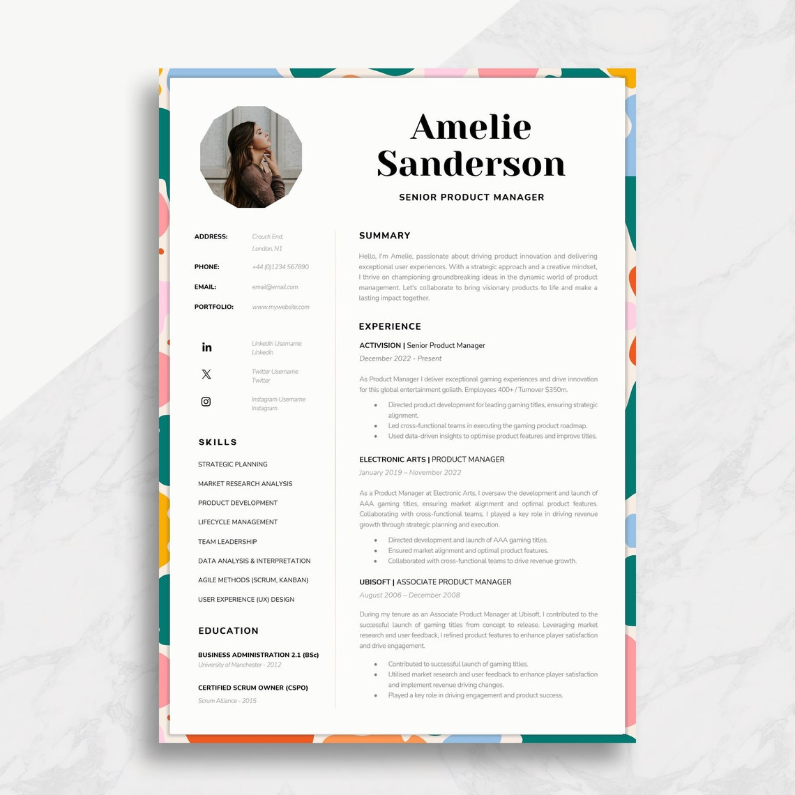 Resume Template With Colourful Border, Creative CV Template, Impactful ...