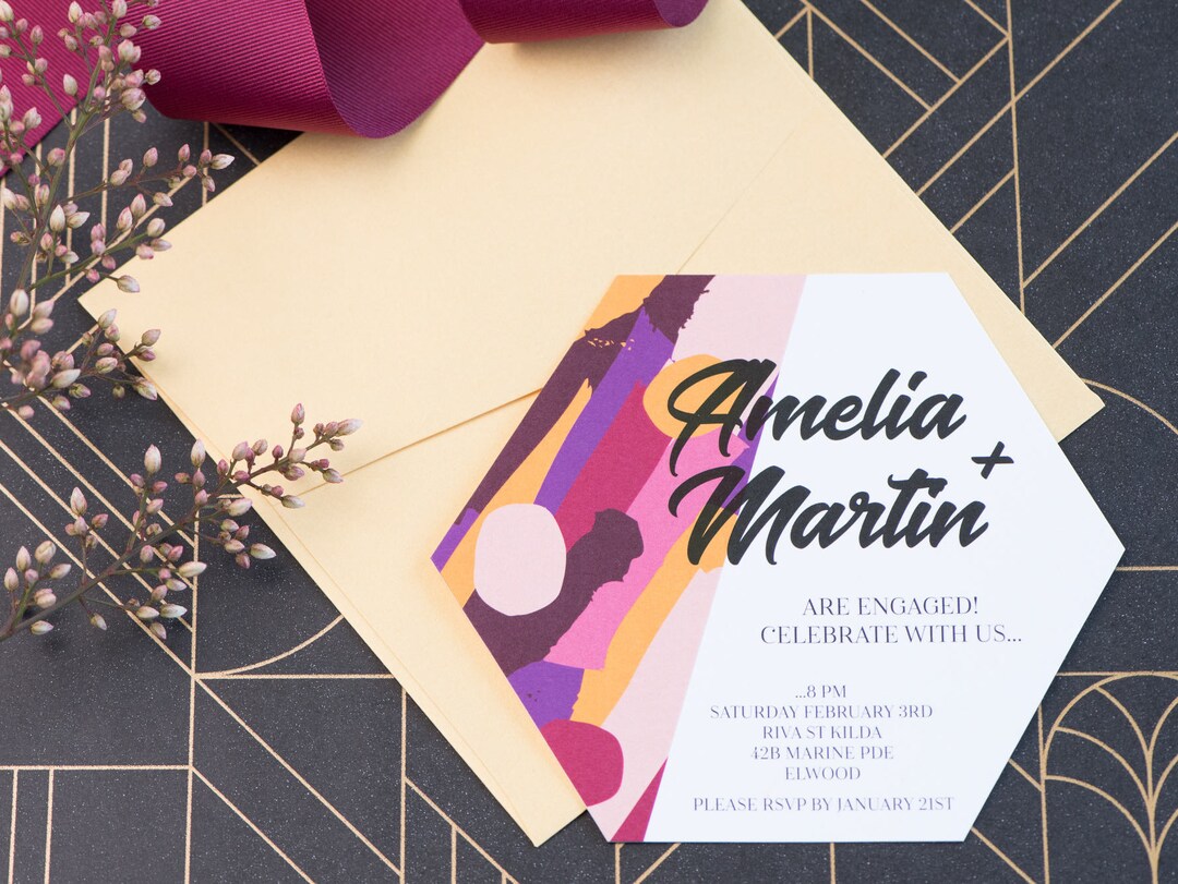 Hexagon Invitations Bold Invitations Engagement Invites - Etsy