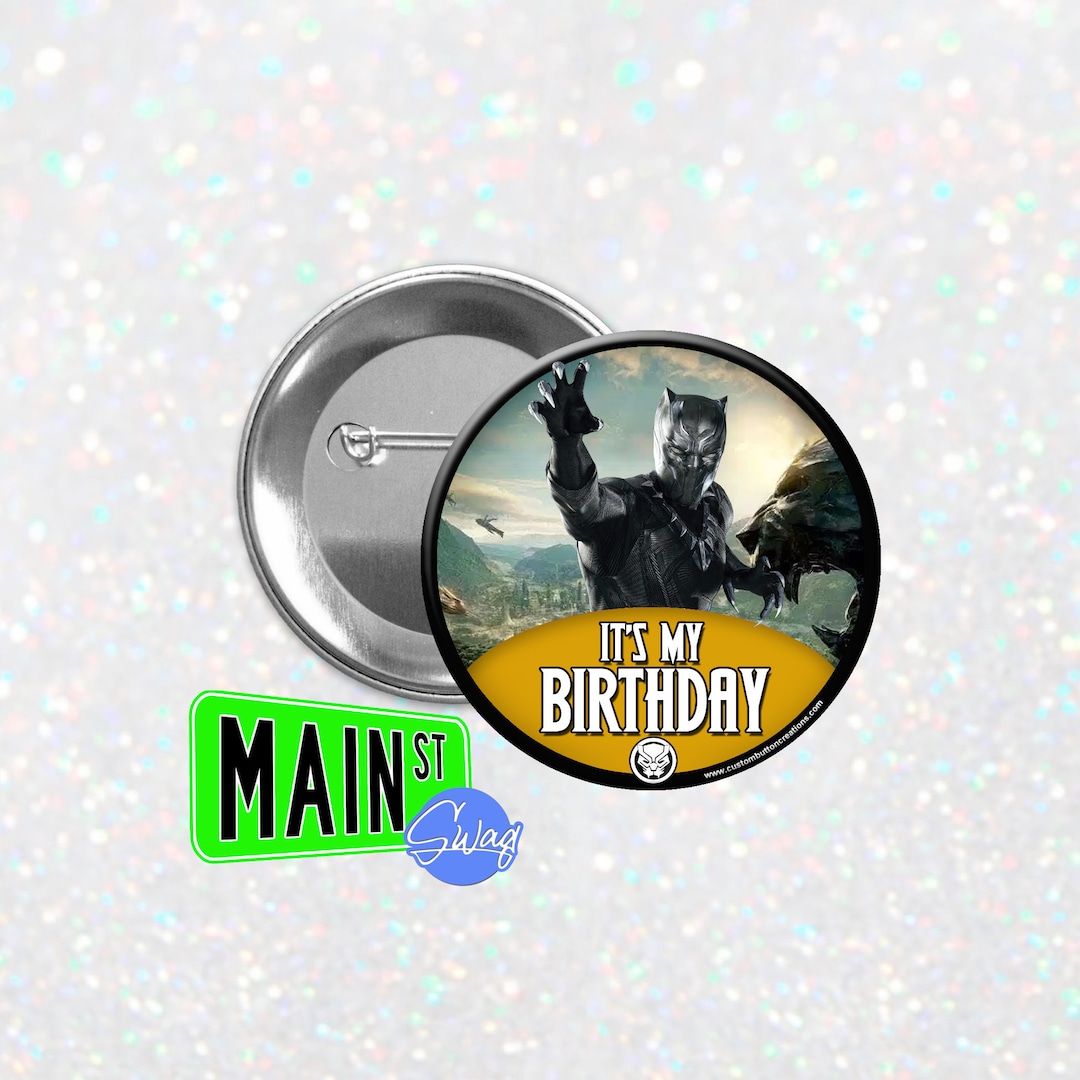 Marvel Inspired Black Panther Style - Birthday Button - Customizable 3 ...