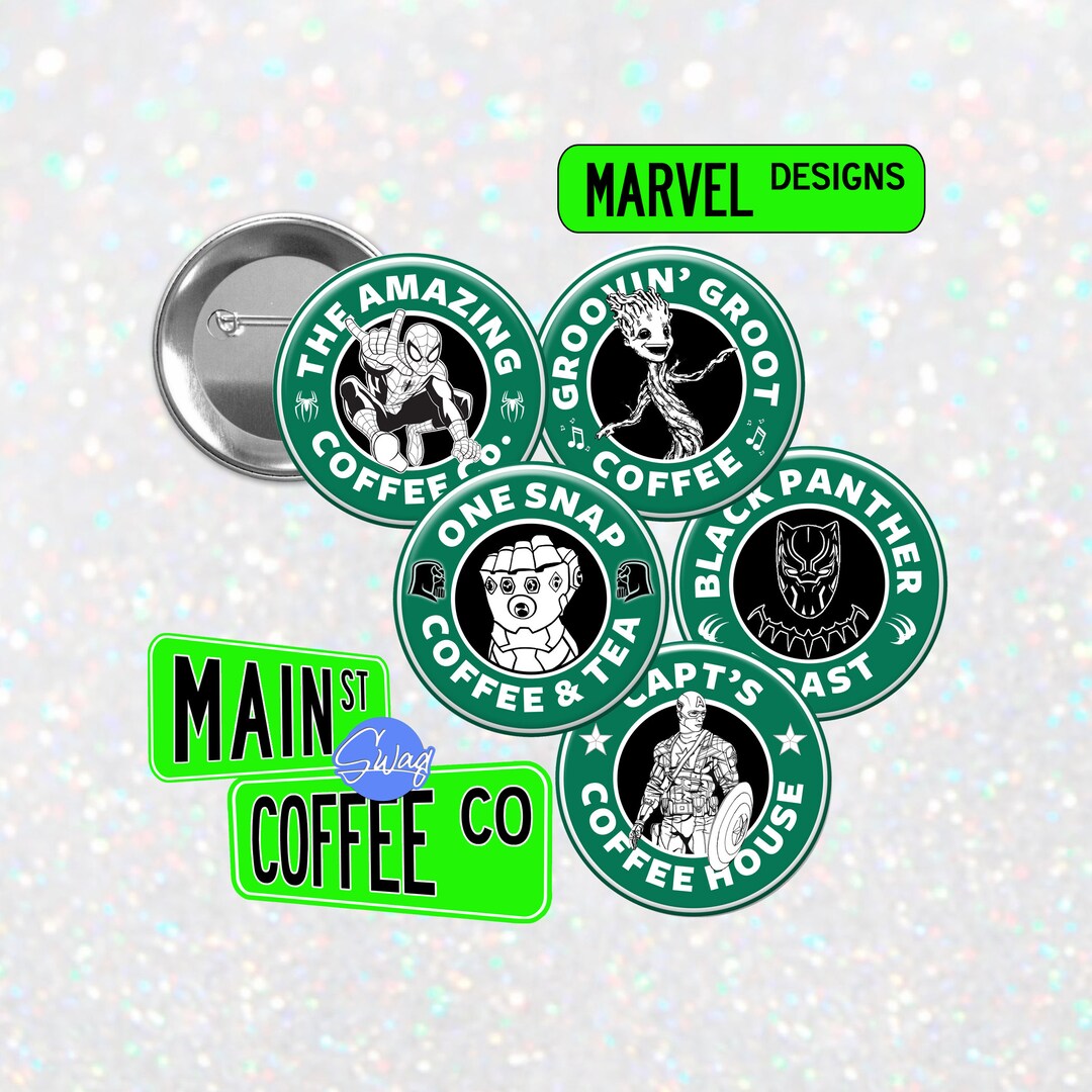 Marvel and Starbucks Inspired Coffee Designs - Buttons, Magnets and Key ...