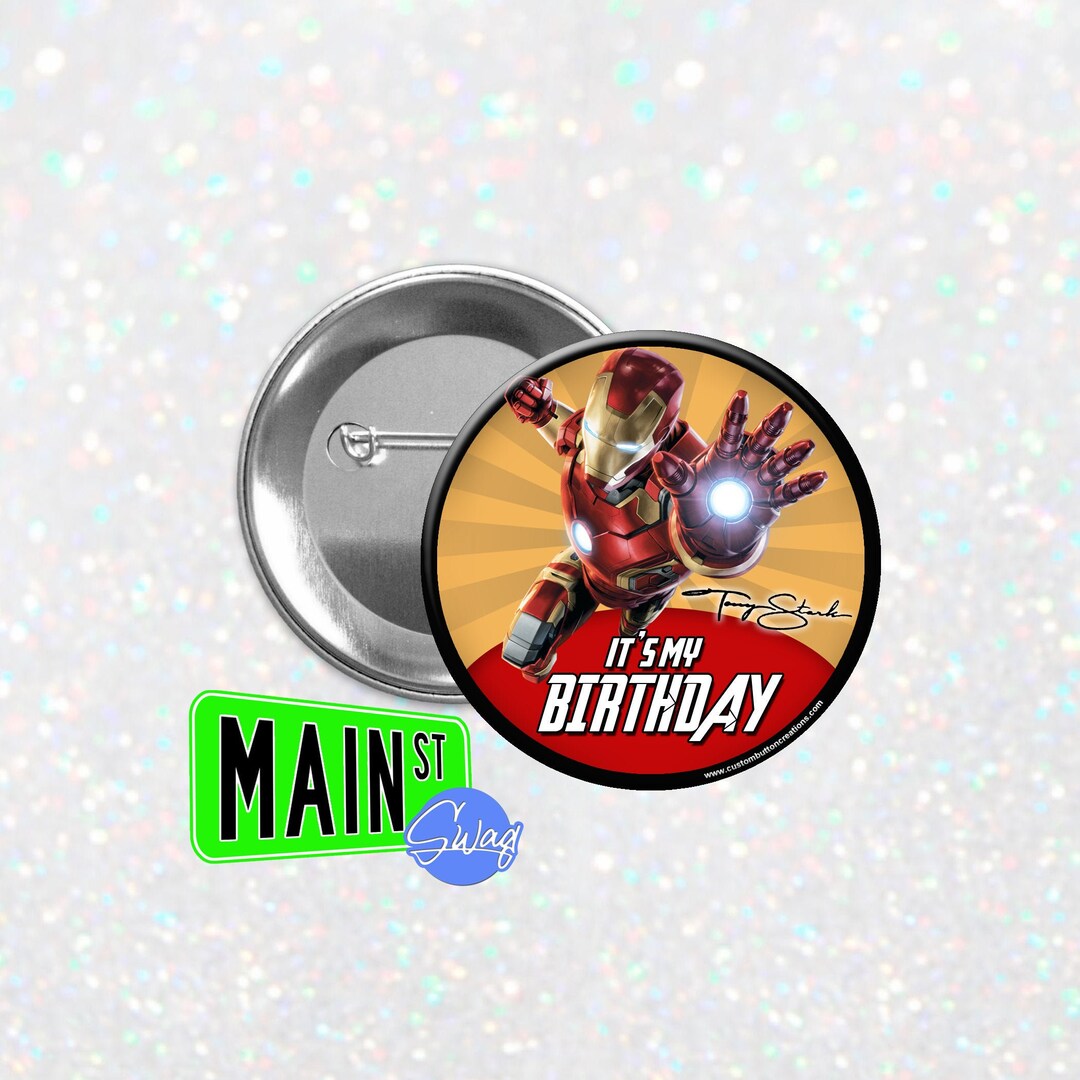 Marvel Inspired Iron Man Style - Birthday Button - Customizable 3 Inch ...