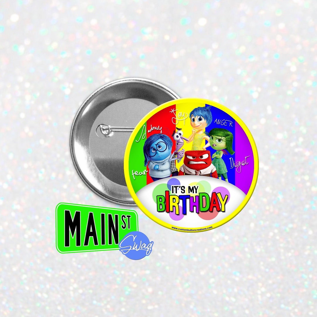Disney Pixar Inspired Inside Out Style Birthday Button Customizable 3 ...