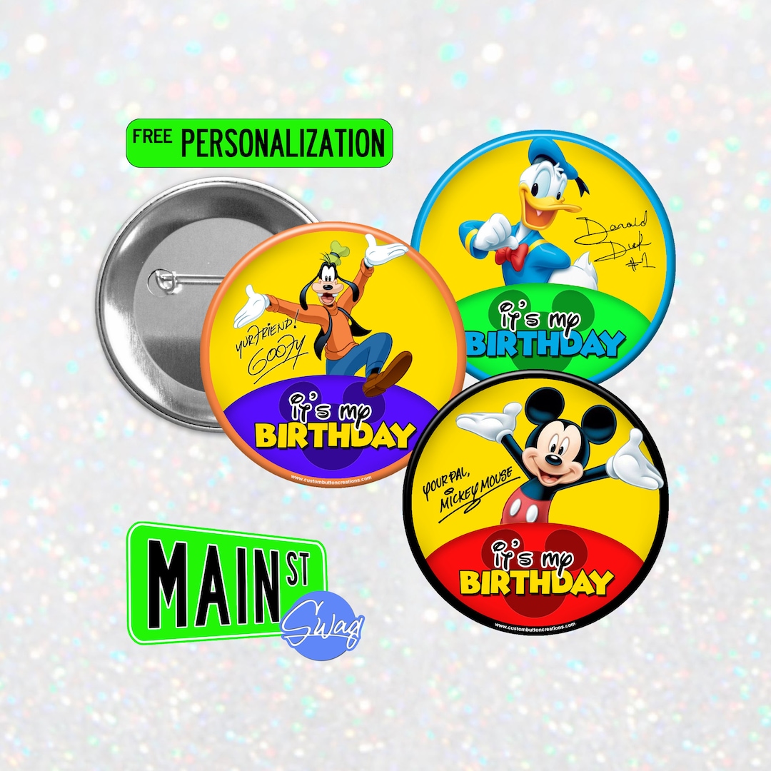 Disney Inspired Character Buttons - Birthday Button - Mickey Mouse ...