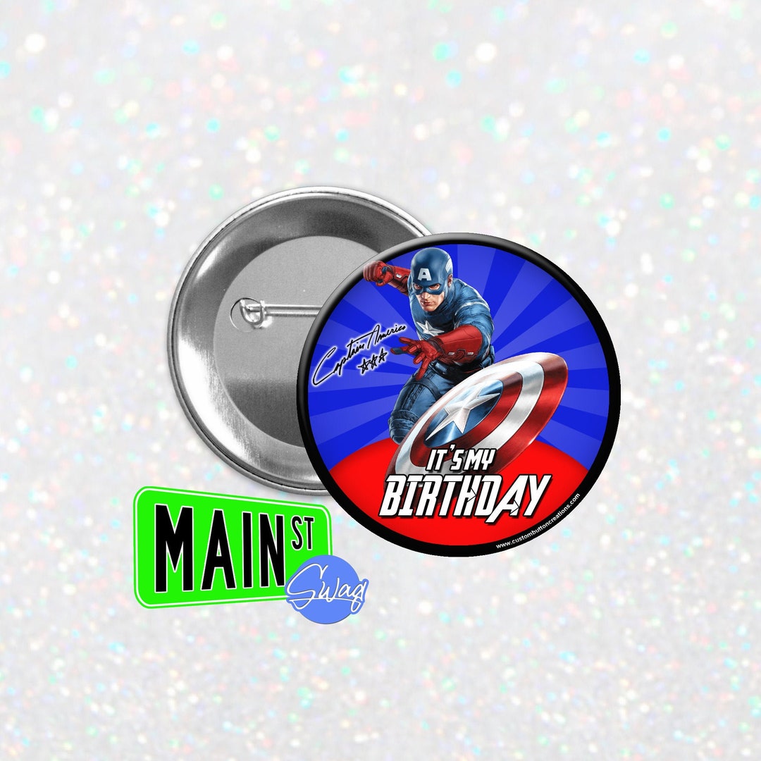 Marvel Inspired Captain America Style - Birthday Button - Customizable ...
