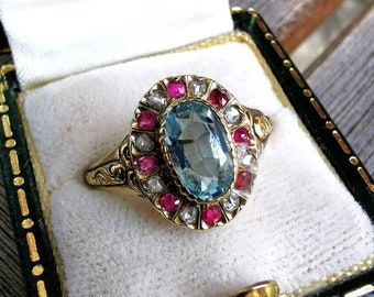 Aquamarine Ruby Ring - Etsy