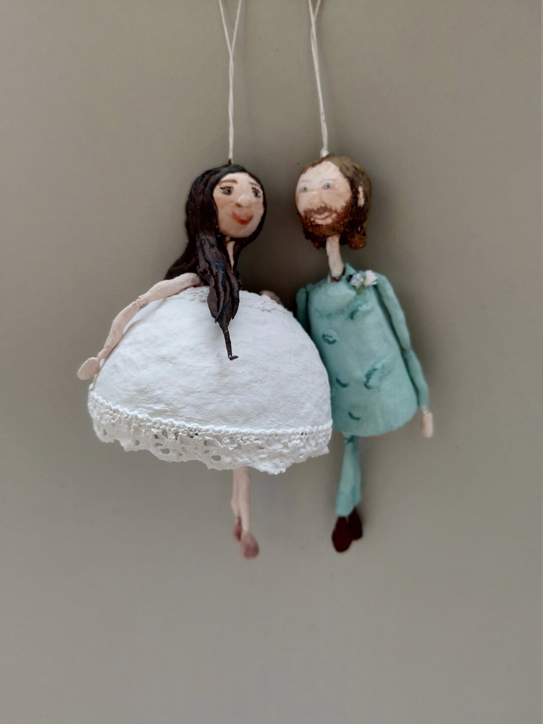 Papier Mache Portrait Ornament: Custom OOAK Mini Bride and Groom Photo ...