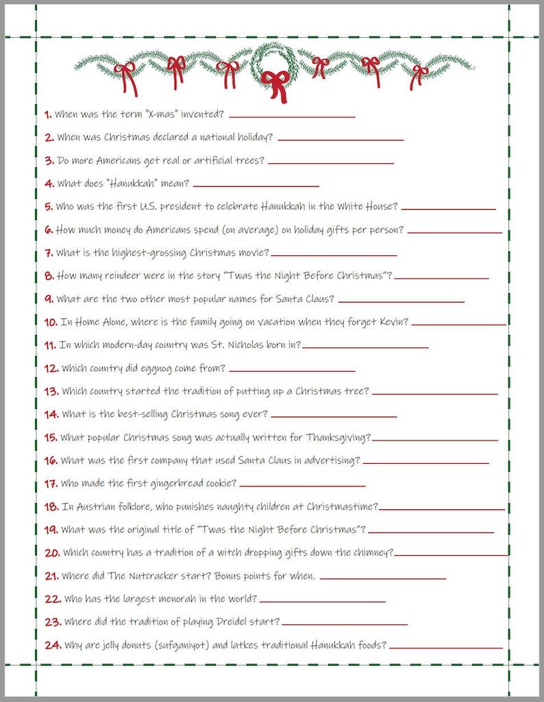 Holiday Trivia Instant Download - Etsy