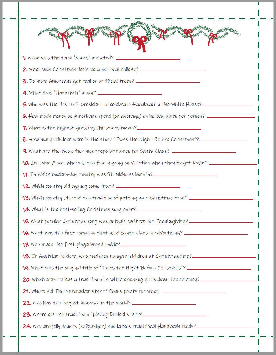 Holiday Trivia Instant Download - Etsy