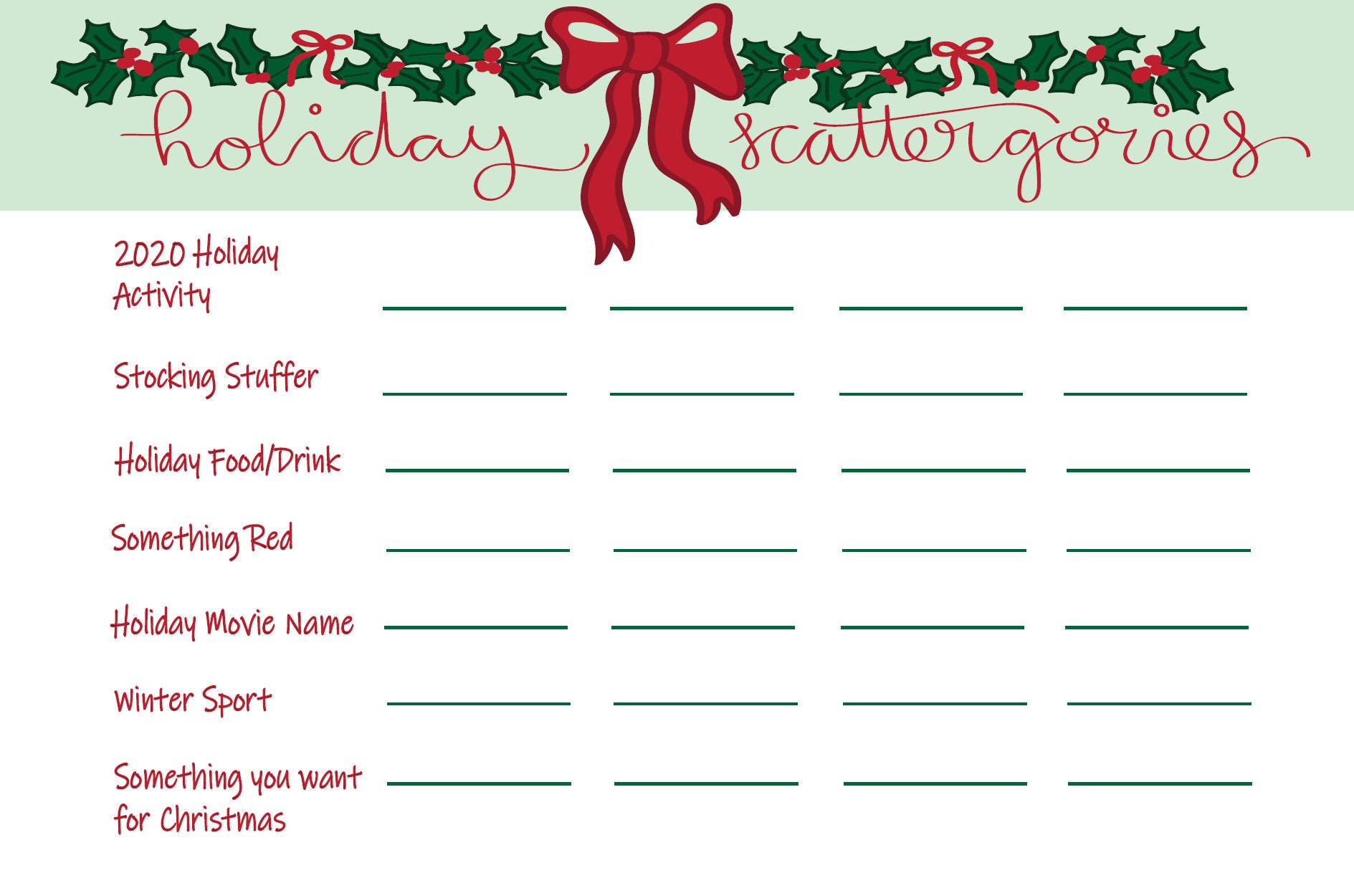 Holiday Scattergories Instant Download - Etsy
