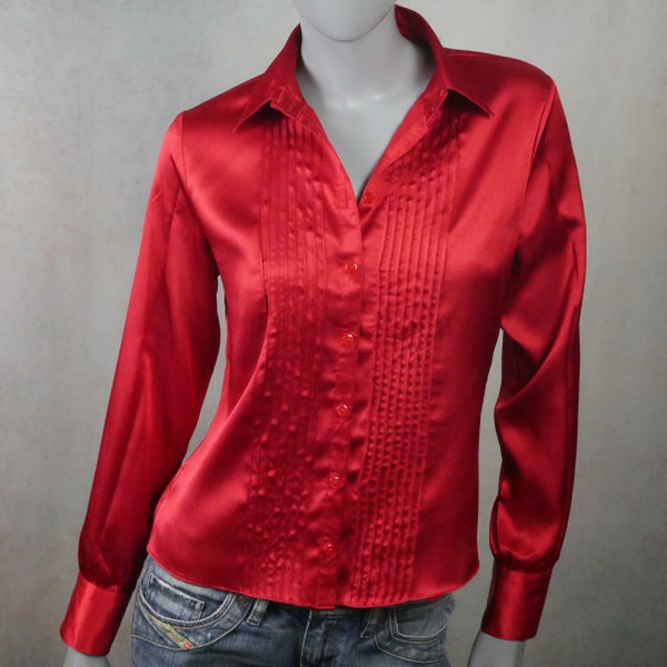 Red Satin Blouse - Etsy