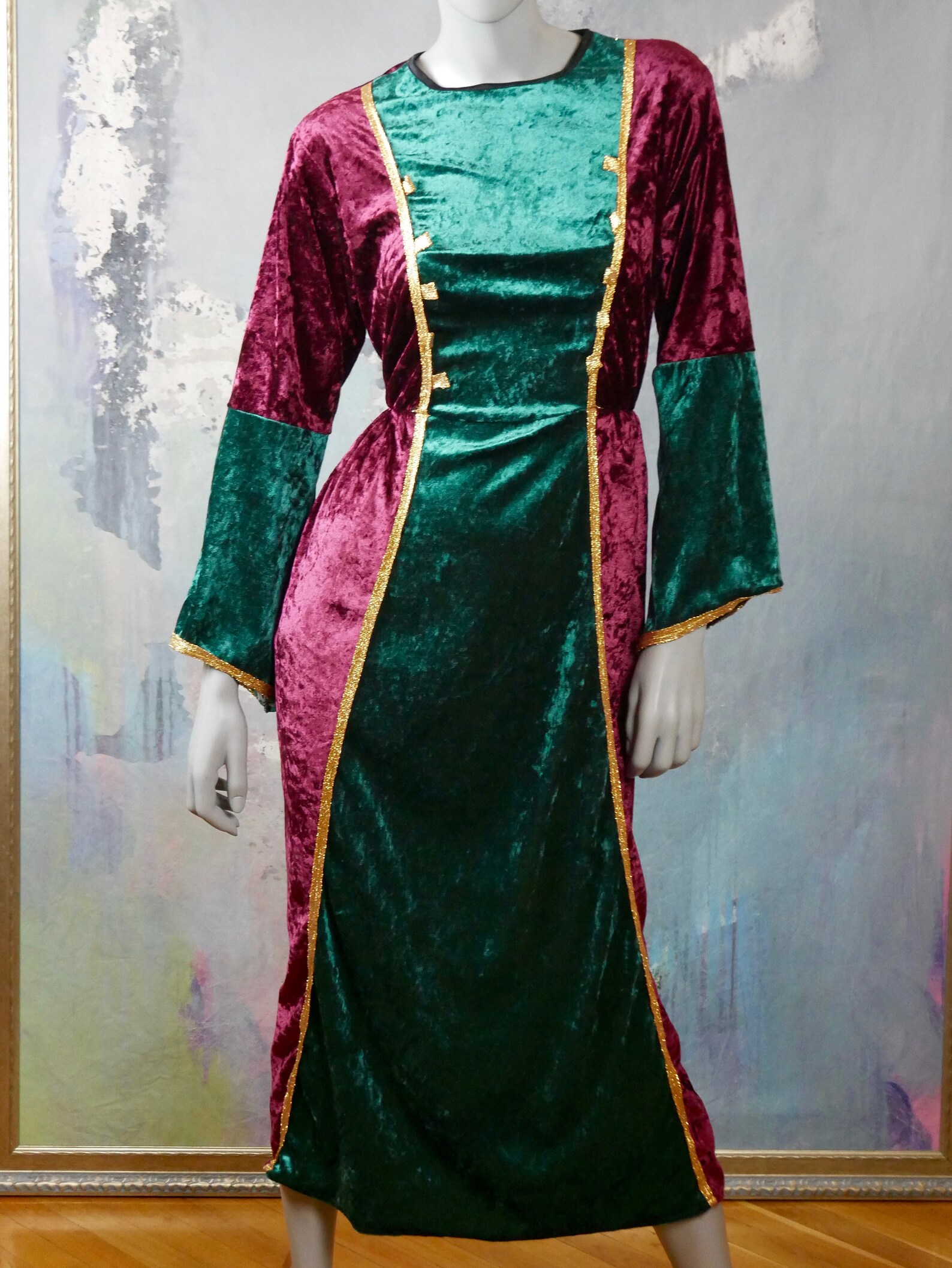 Velvet Renaissance Dress Burgundy and Turquoise Green Cosplay - Etsy