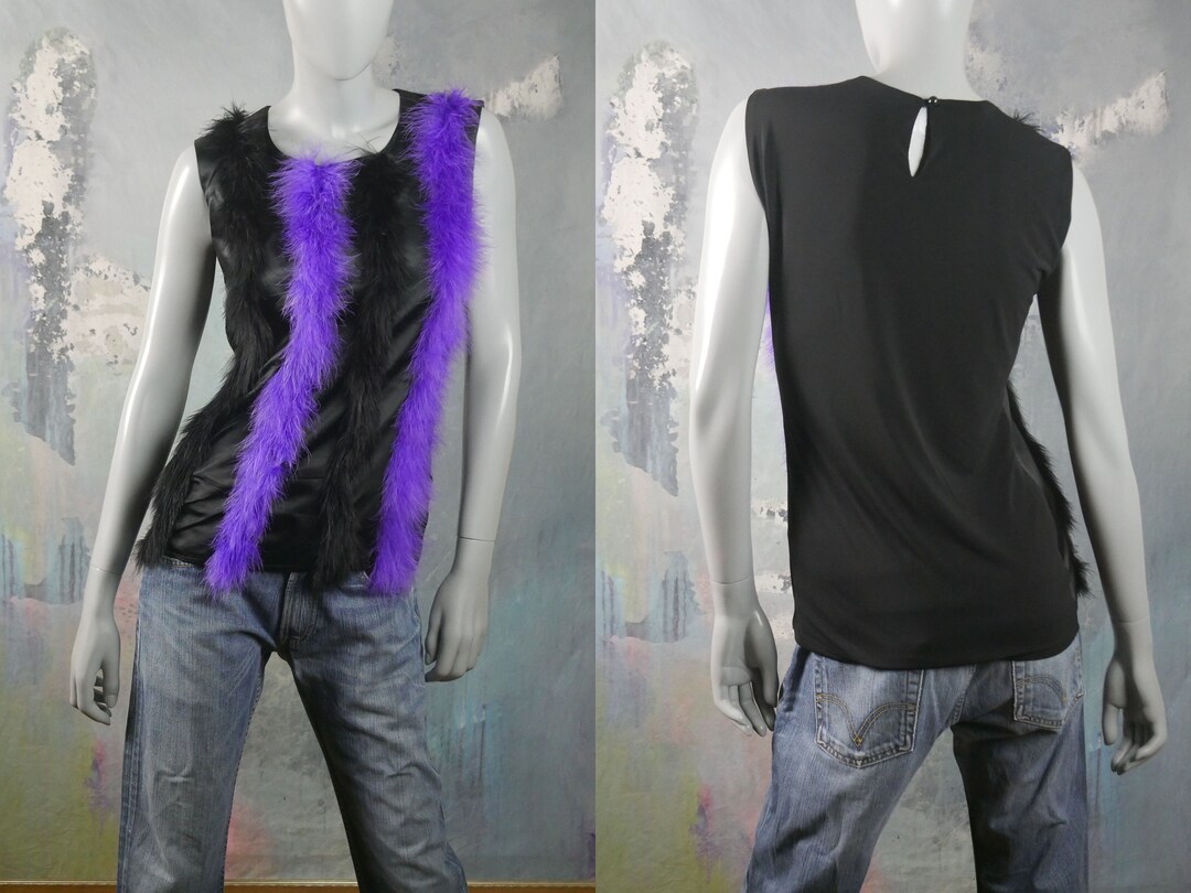 Marabou Feather Sleeveless Top 1990s French Vintage Black and - Etsy